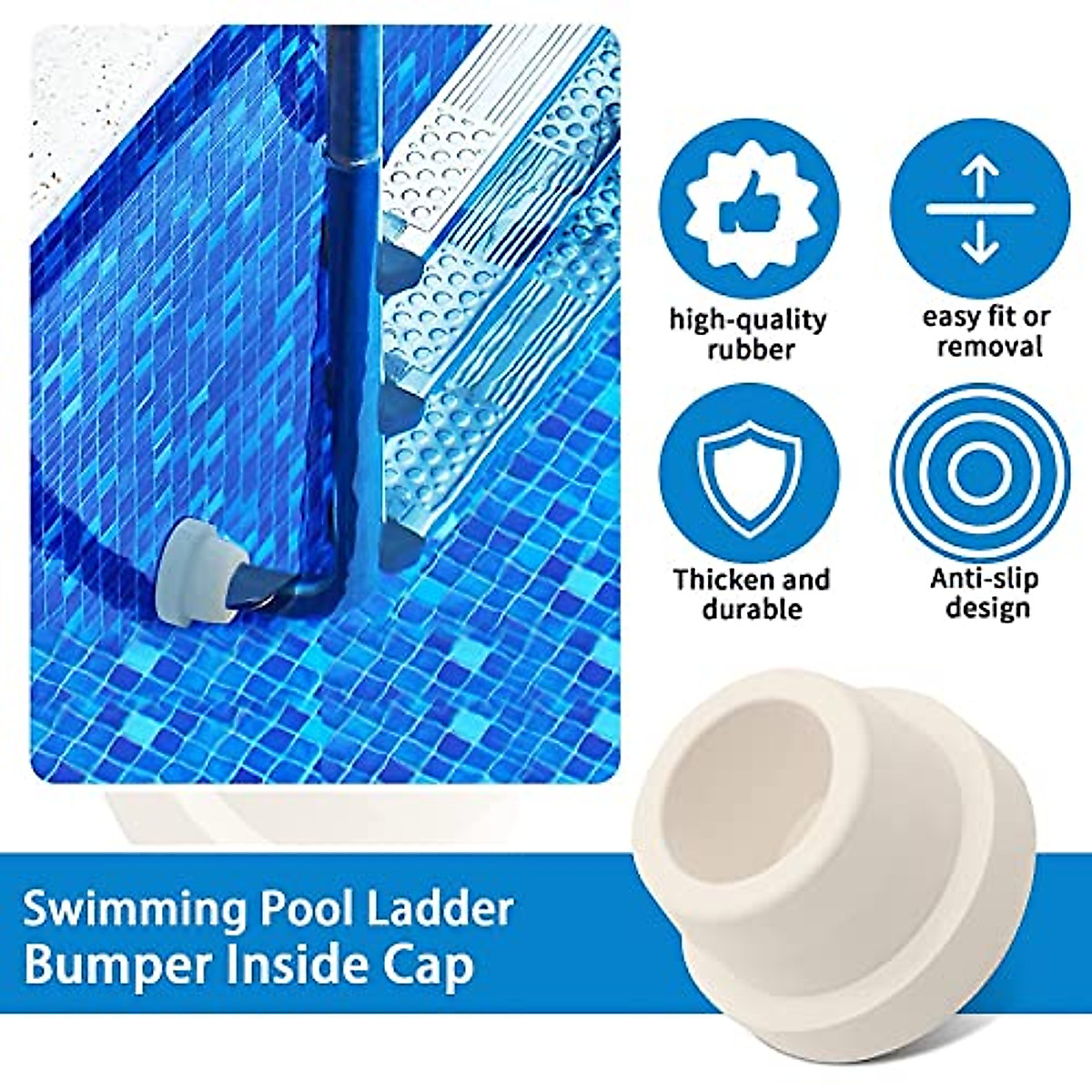 4 Pack Pool Ladder Bumpers for Inground Pool, Steps Inside Plug Caps Fit 1.90in Inner Diameter Ladder Tubing for Protect Swimming Pool Liner, Rubber Ladder Foot Cover, White
