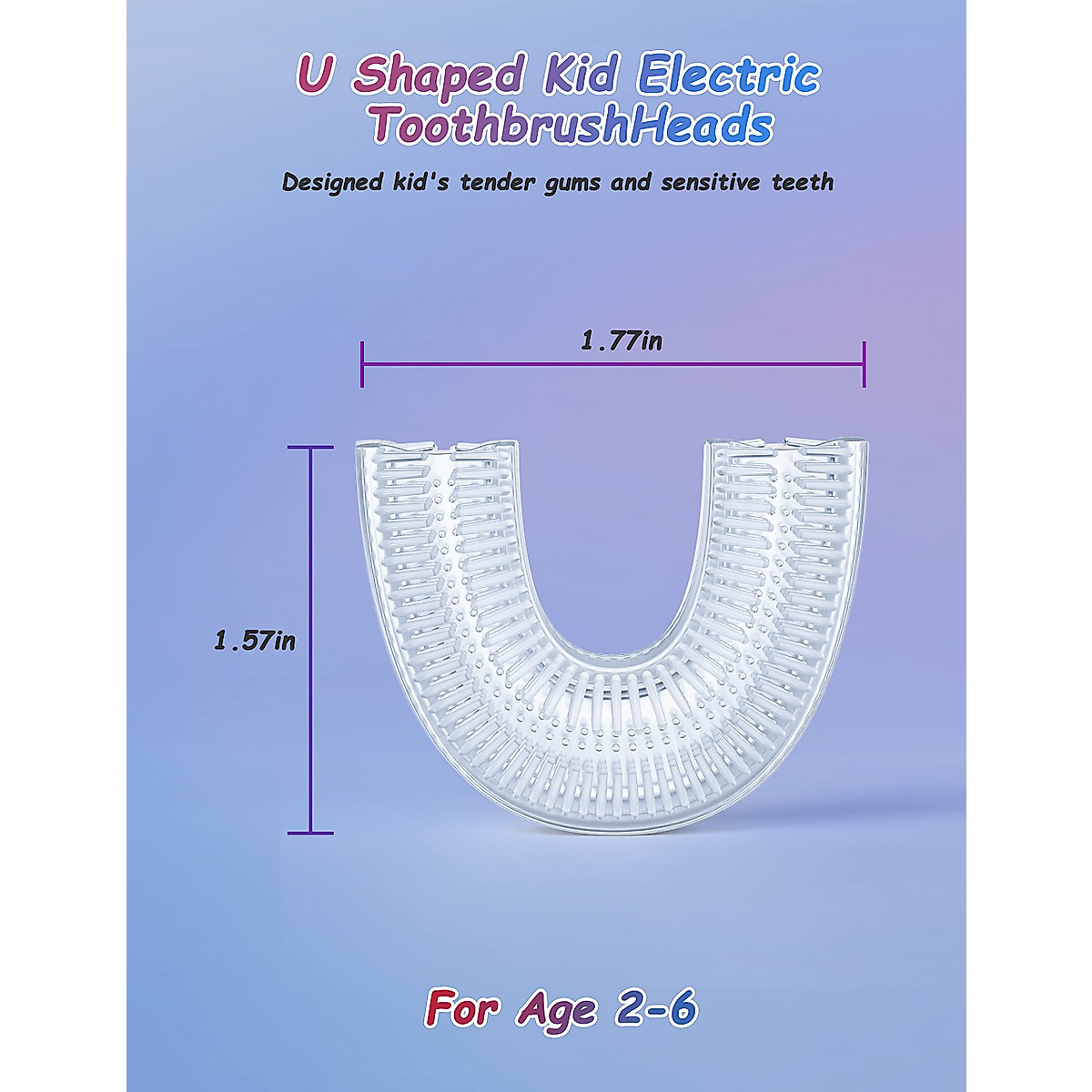 U Shaped Kid Electric Toothbrush Replacement Heads, 2PCS Kids Automatic Electric Toothbrush Replacement Heads, Food Grade Silicone Toddler Toothbrush Head for 2-6 Years Old