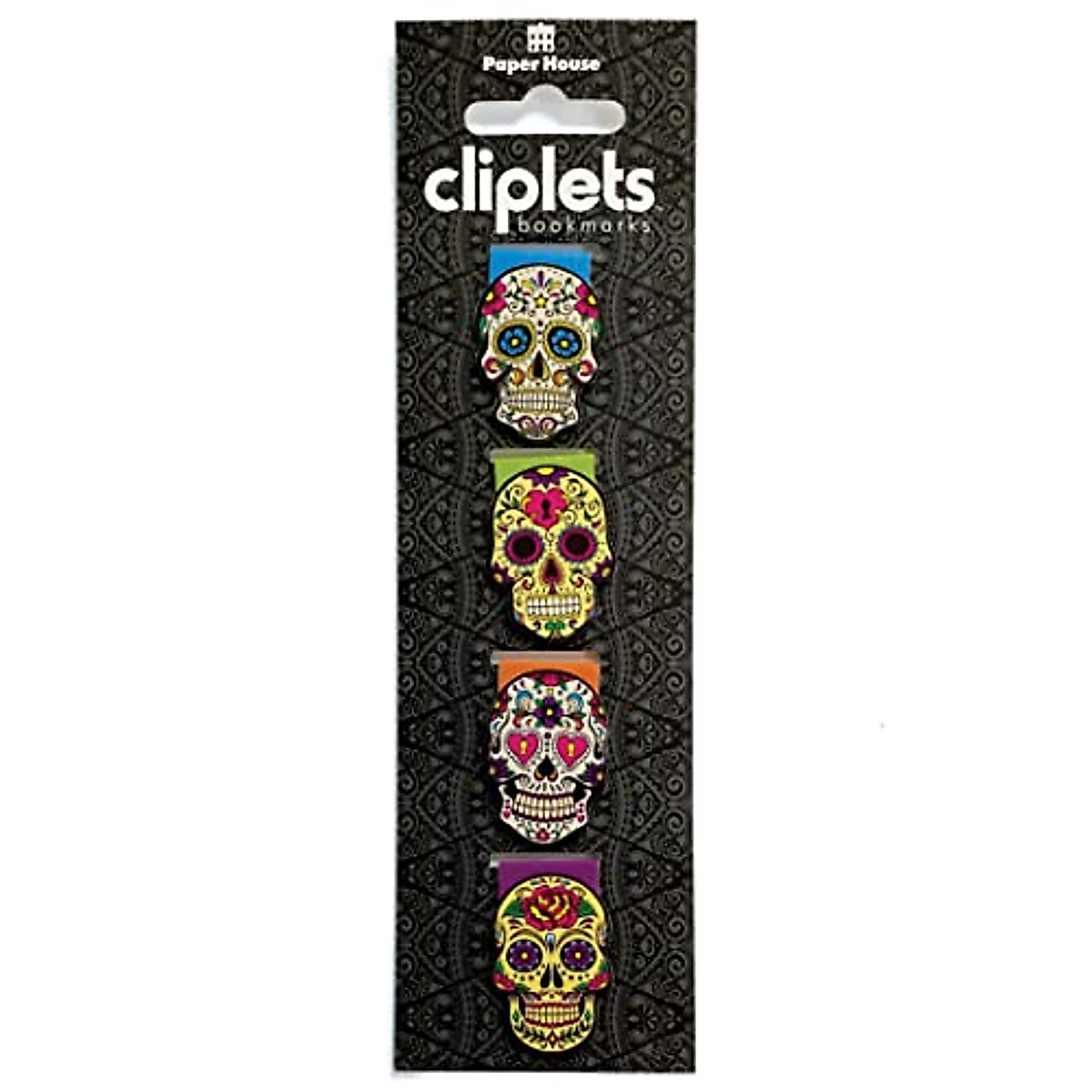 Paper House Productions Cliplets Set of 4 1" Magnetic Die-Cut Page-Top Bookmarks - Sugar Skulls