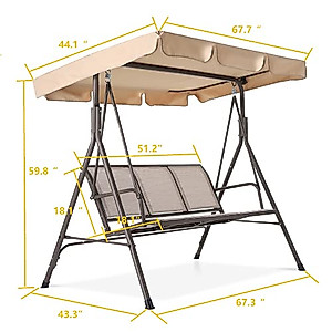 FUZOFUIZ 3 Person Outdoor Patio Swing,Steel Frame Textilene Seats Steel Frame Swing Chair,Beige