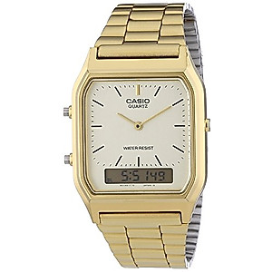 New Casio AQ230GA-9D Digital Analog Dual Time Metal Watch Multi Alarm Auto Calendar Water Resistant