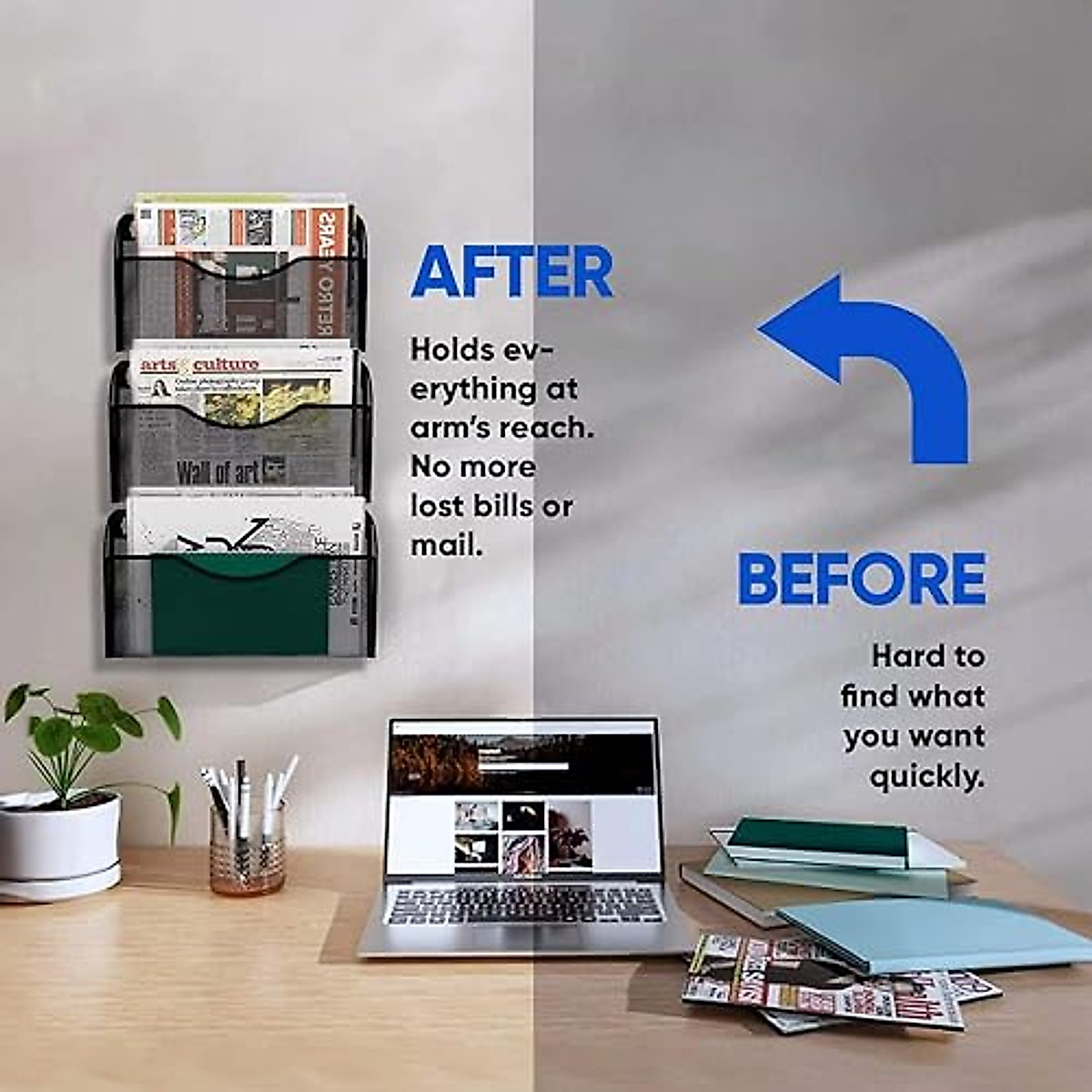 LQPAFZ Magnetic File Holder 3 Pockets File Folder Organizer, Office Hanging Magazine Rack for Refrigerator, White Board, No Drilling Paper Document Holder Mail Organizer for File Cabinets