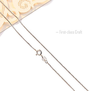 BQfife 925 Sterling Silver Designer Chain 0.8MM Delicate Italian Box Chain - Super Thin & Strong Lovely Necklaces (22)