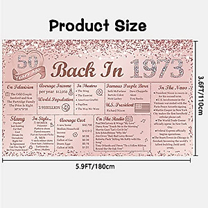 Vlipoeasn 50th Birthday Decorations for Women, Rose Gold Glitter Back in 1973 Birthday Backdrop Banner, 70.86 x 43.3Inch Pink 50 Years Old Party Poster Supplies