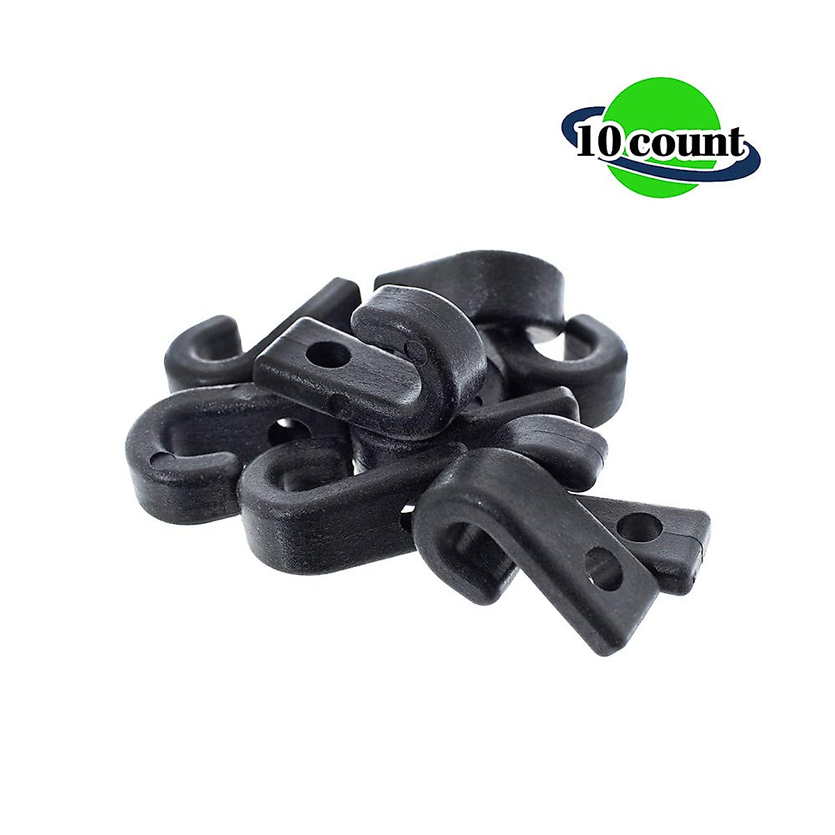 Lashing Hook for Kayak, Canoe, Boat, Paddle Board - Black Nylon - 10 Pack