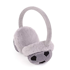 OhMill Kids Ear Muffs Fashion Embroidered Winter Faux Fur Thermal Football Earmuff Ear Warmers for Outdoors Activities (Grey)