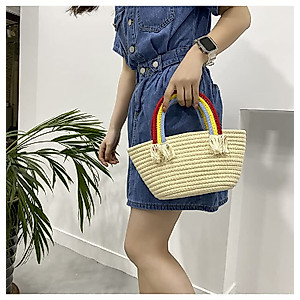 Motleader Woven tote bags Beach bags Rainbow cotton yarn woven picnic basket