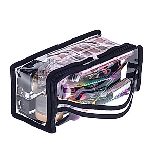 Jula Vance Small Rectangular Clear PVC Makeup Bag Make Up Artist Tool Organizer Pouch Bag Transparent Vinyl Cosmetic Bag Actor Bag with Handle
