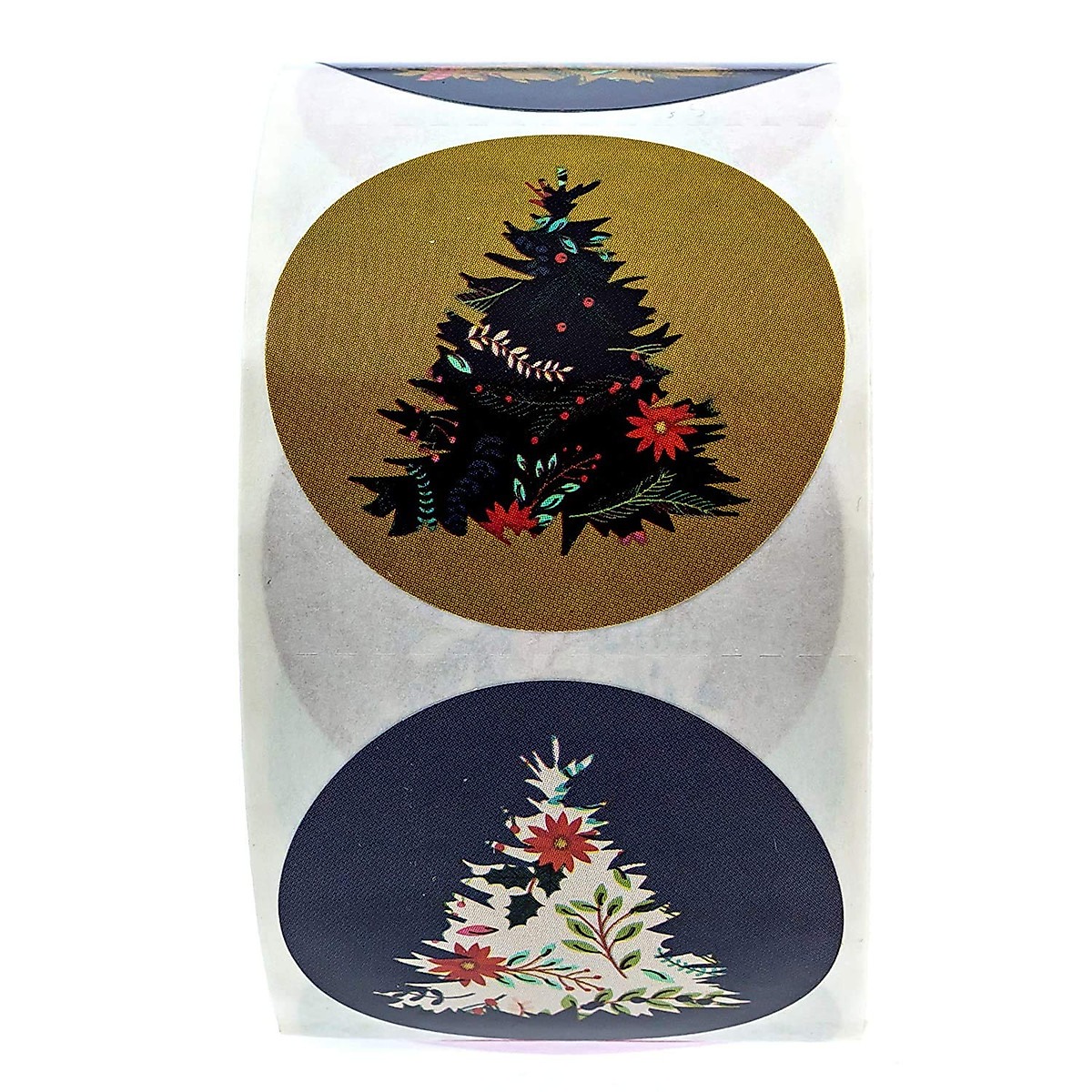Patterned Holiday Trees Christmas Stickers / 8 Alternating Floral Holiday Tree Designs / 500 Christmas Labels / 1.5" Evergreen Tree Silhouettes