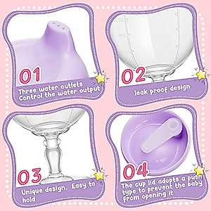 2 Pcs Baby Wine Sippy Cup Plastic Goblet Cup No Spill Wine Glass Sippy Cup Baby Goblet Cup Baby Sippy Cup Wine Glass Beverage Mug Milk Bottle with Lid for Kids on Birthday Party (Pink, Purple)