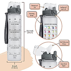 Mewl Pregnancy Water Bottle Tracker with Straw (BPA Free) - Weekly Pregnancy Milestone Stickers & Motivational Water Bottle with Time Marker - Pregnancy Must Haves & First Time Mom Gift