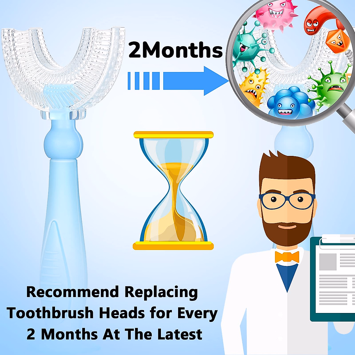 Patelai 10 Pcs U Shaped Replacement Toothbrush Heads Kids Silicone Brush Head with Storage Box, 360 Degree Oral Teeth Cleaning for Children Electric Manual Toothbrushes Replace