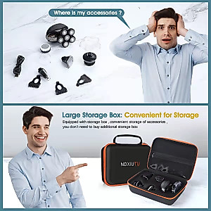 Bald Head Shaver for Men,Electric Razor for Men,5 in 1 Waterproof Wet/Dry Mens Grooming Kit,Electric Head Razor with Nose Trimmer,Brush,Massager