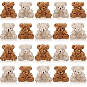 Chivao 20 Pcs Christmas Mini Plush Bears 4'' Small Bear Bulk Stuffed Animal Toys Tiny Soft Bear Doll Present Stuffers for Keychain Baby Shower Favors Wedding Party(Brown, Apricot)