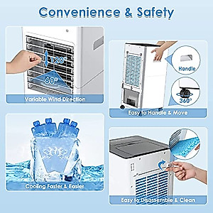 Portable Air Conditioners, 3-IN-1 Air Conditioner Portable for Room, 3 Speeds Evaporative Air Cooler, Fast Cooling Portable AC w/Timer, 52° Oscillation Tower Fan, Remote Swamp Cooler for Office