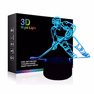 Ticent Hockey Night Light, Hockey Player 3D Lamp Lighting for Kids 7 LED Color Changing Touch Table Desk Lamps Cool Toys Gifts Birthday Xmas Decoration for Sports Hockey Fan