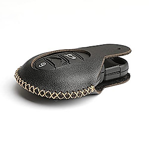 WFMJ Leather for Mini Cooper 2015-2020 Mini Cooper Clubman 2015-2020 Remote 3 4 Buttons Key Case Holder Cover Fob Skin Covers Chain (Black)
