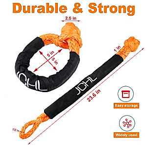JCHL Soft Shackle Synthetic Road Recovery Rope 1/2' X 23 Inch 56000LBS Breaking Strength Tow Shackles for Sailing SUV Off Road Towing ATV Recovery 2 Pack