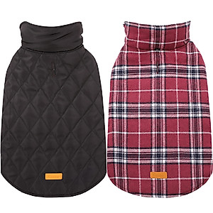Kuoser Cozy Waterproof Windproof Reversible British Style Plaid Dog Vest Winter Coat Warm Dog Apparel for Cold Weather Dog Jacket for Small Medium Large Dogs with Furry Collar (XS - 3XL),Red M