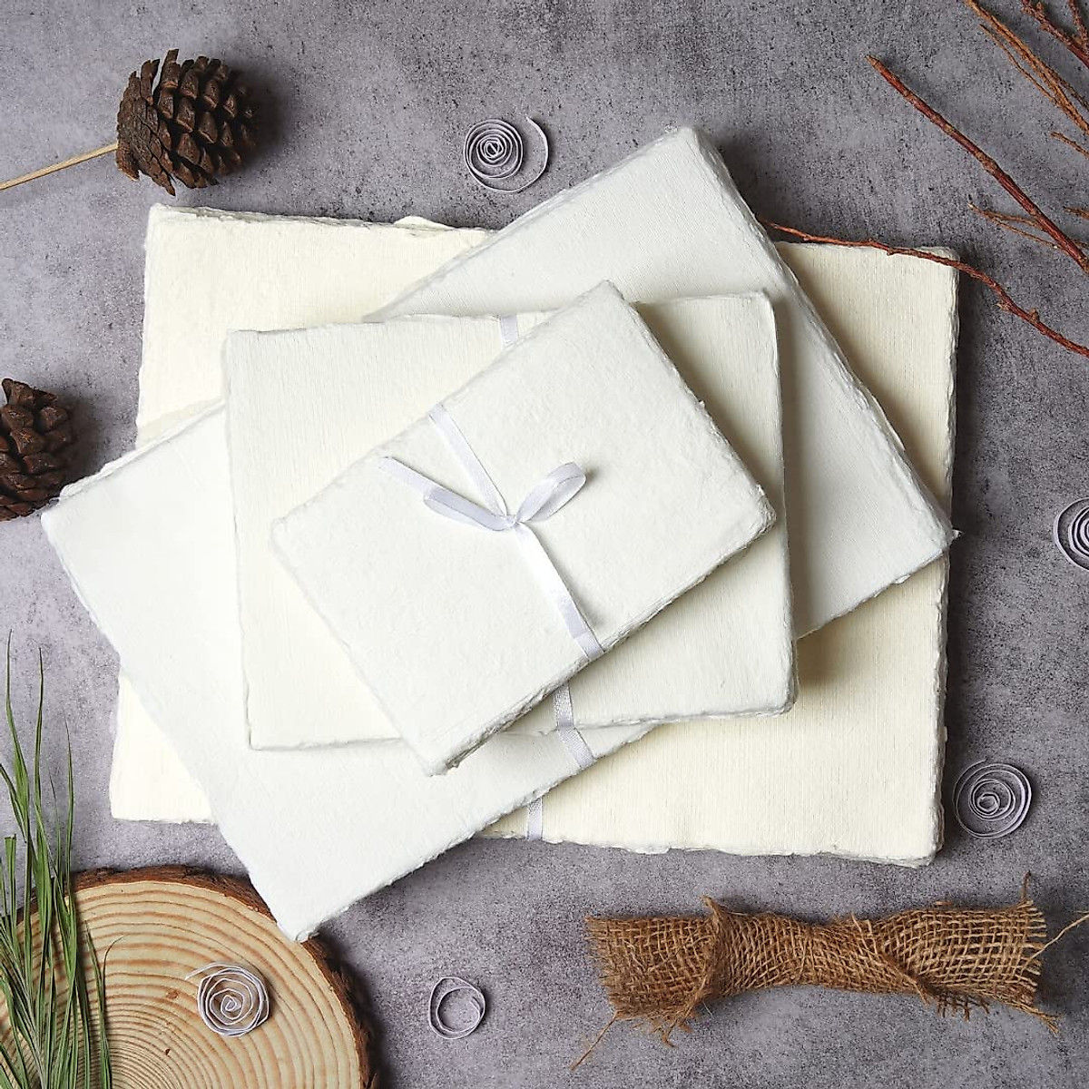 50 Sheets - Rough/Textured Watercolor Paper - 8 X6 inches(150GSM) - Handmade/Deckle Edge Paper Made from Virgin Egyptian Cotton - Off-White by Leather Village