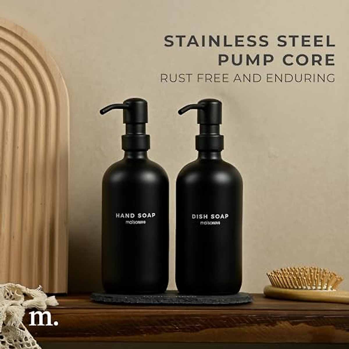 MaisoNovo Soap and Lotion Dispenser Set | Black Bottles Black Pumps Set of 2