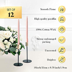 LPUSA Brown Tall Taper Candles Spiral Candle Sticks,Unscented Pastel Candle for Holiday,Wedding and Home Decoration,10inch,12 Pack(E-Gradient Brown)