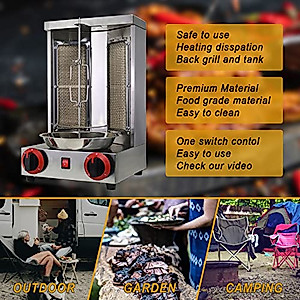 Li Bai Shawarma Machine Doner Kebab Grill 110v Gyro Rotisserie Propane Gas Vertical Broiler with 2 Burners Stainless Steel Body for Restaurant Dinner Home Kitchen