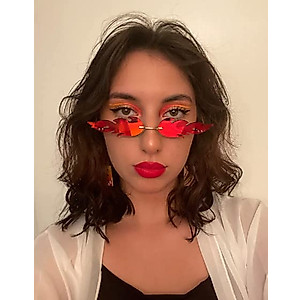 FEISEDY Fire Flame Sunglasses for Women Mirror Rimless Fire Shaped Novelty Sunglasses B2839