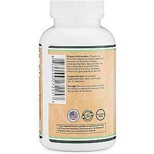 Bee Propolis Capsules 1,000mg Servings, 120 Count (Most Potent Propolis Extract Std. to 5% Flavonoids) No Fillers, Vegan Safe, Non-GMO, Gluten Free (Immune Support Supplement) by Double Wood