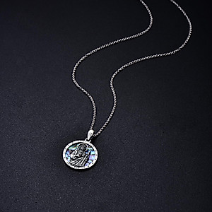 Shusukue Saint Jude Necklace with Abalone Shell 925 Sterling Silver St Jude Medal Religious Amulet Jewelry Gifts for Men Women