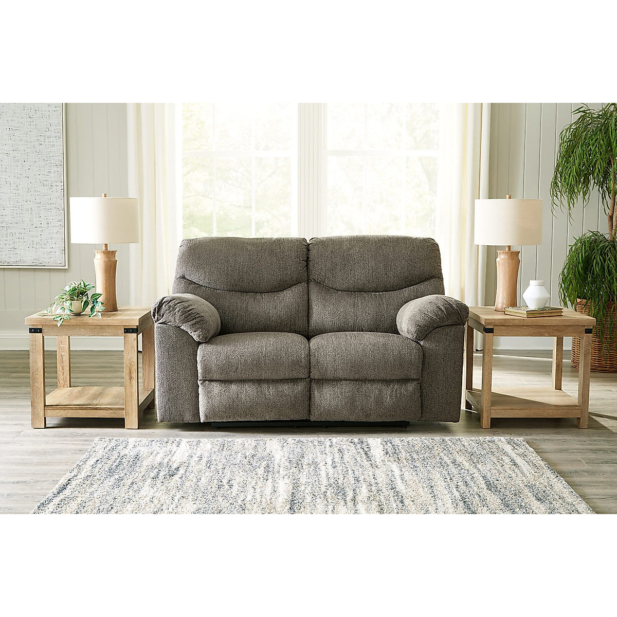 Signature Design by Ashley Alphons Transitional Tufted Reclining Loveseat, Light Gray