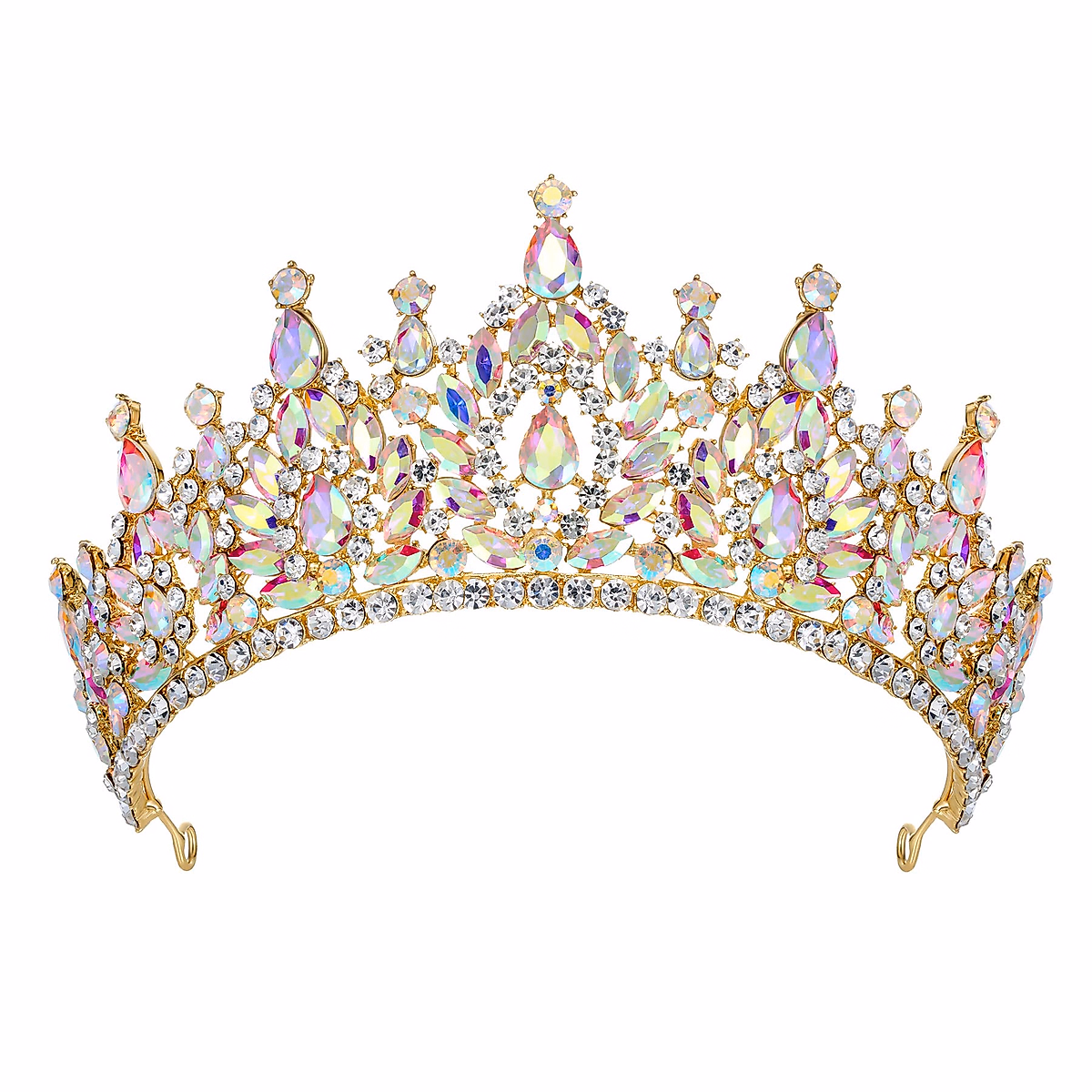 SWEETV Tiara Crown for Women Girls, Aurora Borealis Crystal Princess Crown, Wedding Tiara for Bride, Hair Accessories for Birthday Prom Party Quinceanera Pageant, Iridescent