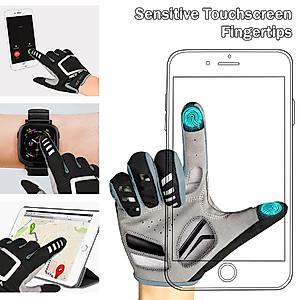 NICEWIN Cycling Bike Gloves Men Women, Padded Anti-Slip Mountain Bike Gloves, Touch Screen Full Finger Road Bicycle Biking Gloves (A Black, M)