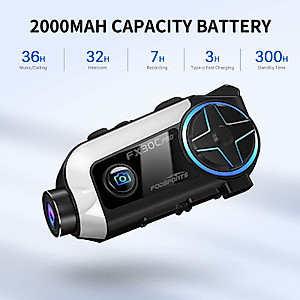 Fodsports Motorcycle Bluetooth Headset with Camera, FX30C PRO 2 Riders 1000M Helmet Communication System, 360° Shooting Motorcycle Helmet Camera, Music Share/EQ Sound/2000mAh/64G TF Card