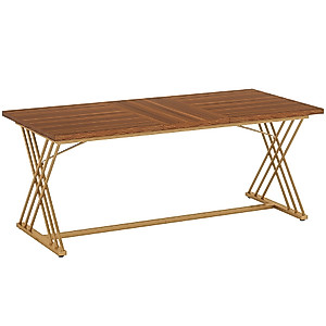 Tribesigns 63" x 31.5" Large Computer Desk, Modern Wood Home Office Desk, Computer Table Executive Desk, Study Writing Table Workstation for Living Room Bedroom Office, Brown + Gold Metal Frame
