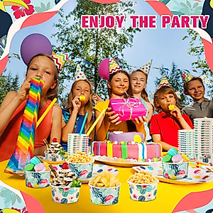 Hawaiian Summer Party Supplies Ice Cream Bowls Disposable Treat Snack Cups 8 oz Paper Yogurt Dessert Bowls for Sundae Soup Candy Hot or Cold Food Party Supplies(Floral Pattern,60 Count)