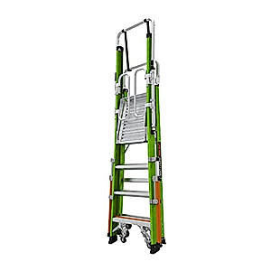 Little Giant Ladders Little Giant Ladder Systems Safety Cage 2.0, M4, 4ft Enclosed Platform, Ladder with Adjustable Outriggers, Fiberglass, Type 1AA, 375 lbs Weight Rating, (19704-146), Hi-viz Green