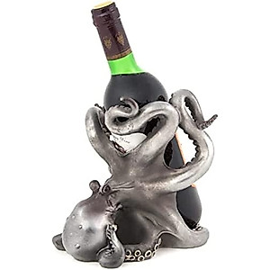 Octopus Wine Holder Figurine Countertop Bar Decor Octopus Sculpture Single Wine Holder (Sliver)