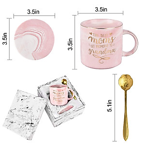 The Best Moms Get Promoted to Grandma Mug, Mother's Day Gifts for Grandma, Best Grandma Gift from Grandson Granddaughter, Funny Coffee Mug for Grandma, Grandma Mugs 12Oz with Box and Spoon Coaster