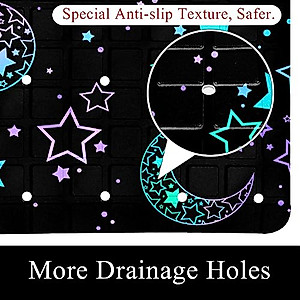 Bath Tub Shower Mat - Anti-Slip PVC Material 15.1x26.8 in, Gentle Cushioning Quick Drying Suction Cups Reliable Solution - Pattern with Moon and Stars Non-Slip Floor Mat