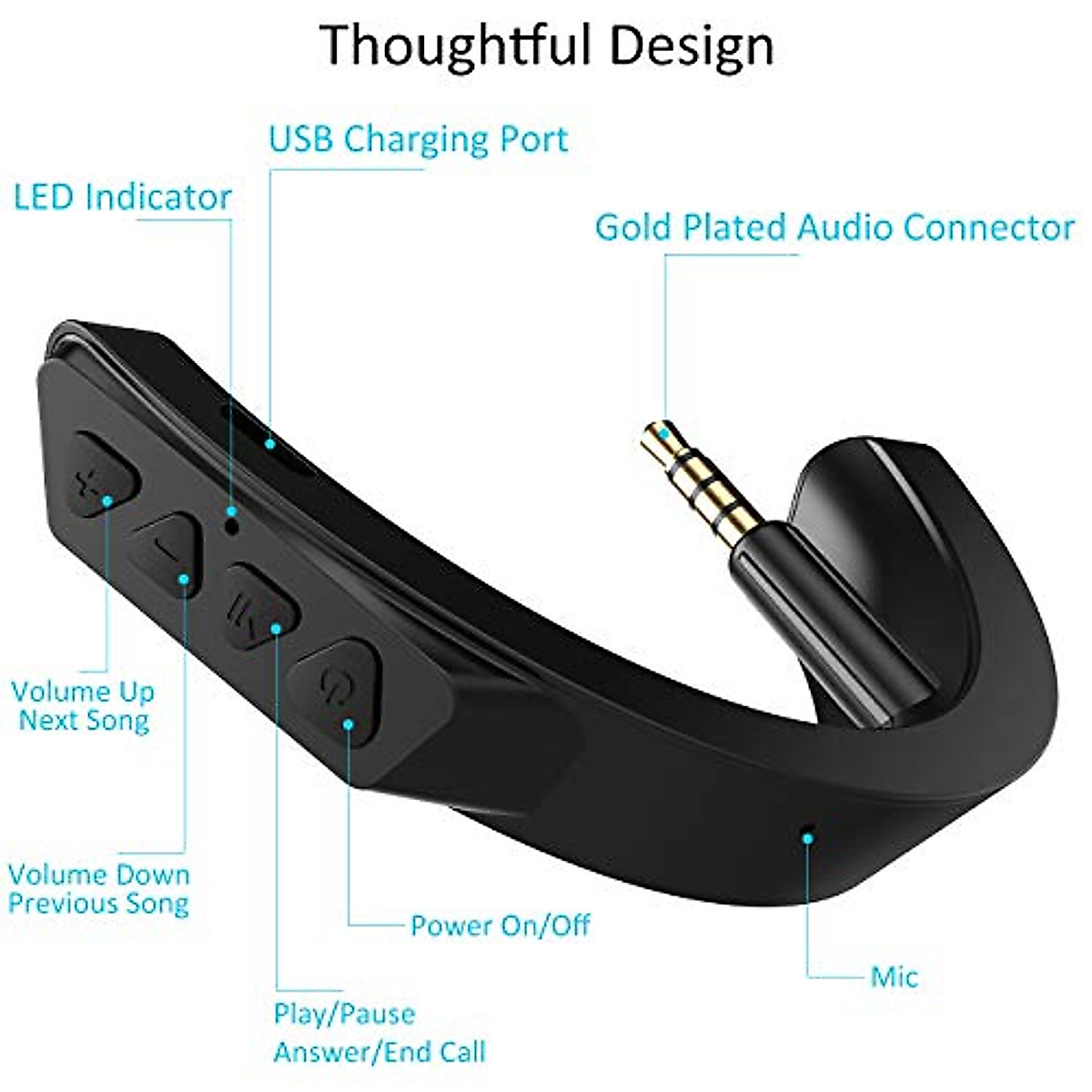 YOCOWOCO Upgraded aptX Wireless Bluetooth Adapter for Bose QuietComfort QC 25 Headphones with Mic/Volume Control, Black