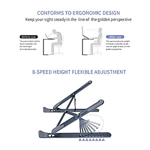 KingAcc Adjustable Portable Aluminum Laptop Holder, Foldable Computer Stand, Computer Riser Compatible with 10 to 15.6” Notebook Computers for Air, Pro, Dell, HP