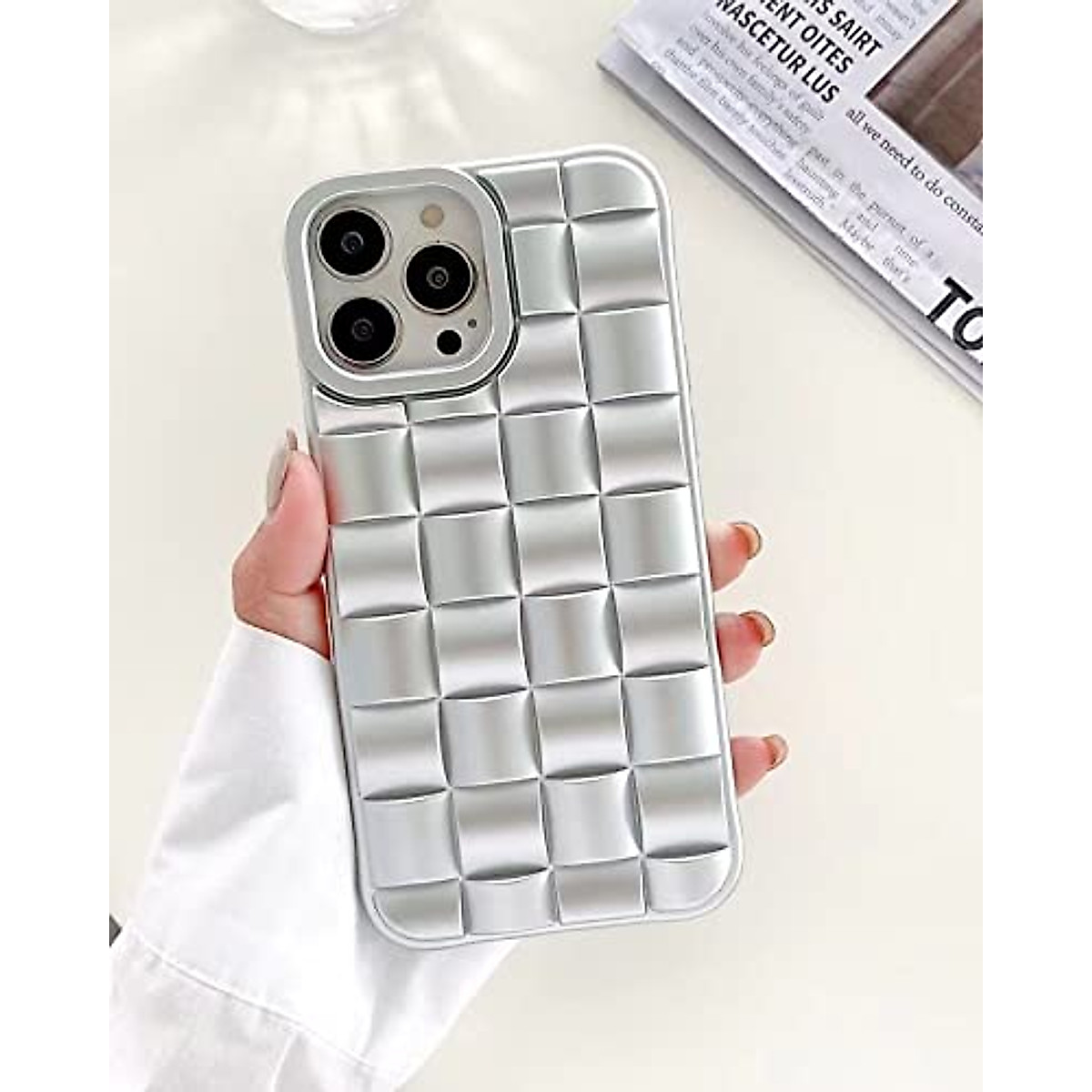 Ginkgonut Compatible with iPhone 13 Pro Max Case for Women/Girls, Cute 3D Laid Desgin Soft Silicone Shockproof Raised Bumper Corners Case for iPhone 13 Pro Max（Silver）