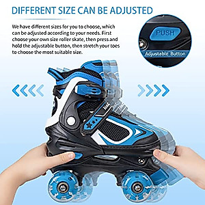 Kids Roller Skates for Boys - Blue for Teenagers Youth Age 10 11 12 - Adjustable All Light up Wheels Indoor Outdoor Sports Birthday Gift for Son and Grandson