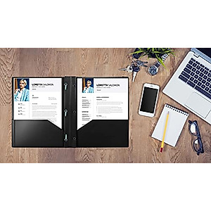 Better Office Products Black Plastic 2 Pocket Folders with Prongs, Heavyweight, Letter Size Poly Folders, 24 Pack, with 3 Metal Prongs Fastener Clips, Black