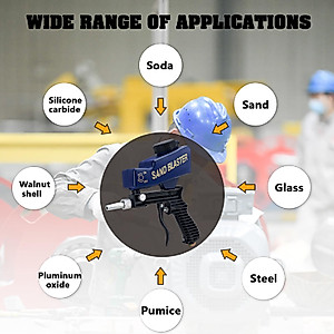 Sand Blaster Gun Kit for Air Compressor, Hand Held Sand Blaster for Metal Wood and Glass, Portable Sandblaster Rust Remover Pneumatic Up to 120 PSI, Soda Blaster Machine