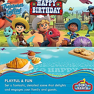 Treasures Gifted Dino Ranch Birthday Party Supplies - Dino Ranch Backdrop - 4.25ft Tall x 6ft Wide Happy Birthday Backdrop - Large Dino Ranch Birthday Banner - Dino Ranch Party Decorations for Wall