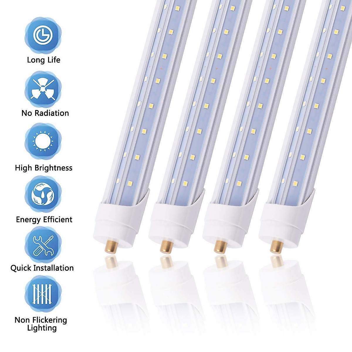 WAHADI 6-Pack 6FT 40W T8 LED Tube Light Daylight White 6000k with Dual-Row LED Chips FA8 Single Pin Base Clear Cover 6 Foot LED Bulbs to Replace T8 T10 T12 Fluorescent Light, ETL Listed