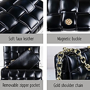 Bella Luna Woven Padded Cassette-Style Crossbody Handbag Purse for Women with Chain Bag (Black-Chain)