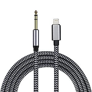 Lightning to 6.35mm 1/4 inch TRS Audio Stereo Cable for iPhone 12/11/X/XS/XR/8/7/iPad/iPod, Amplifier, Speaker, Headphone, Mixing Console 6.6Feet